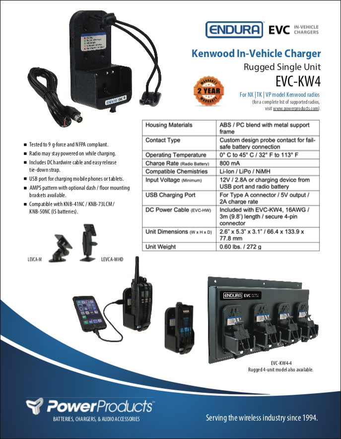 EVC In-Vehicle Radio Chargers by Endura | Rugged, Compact, Reliable
